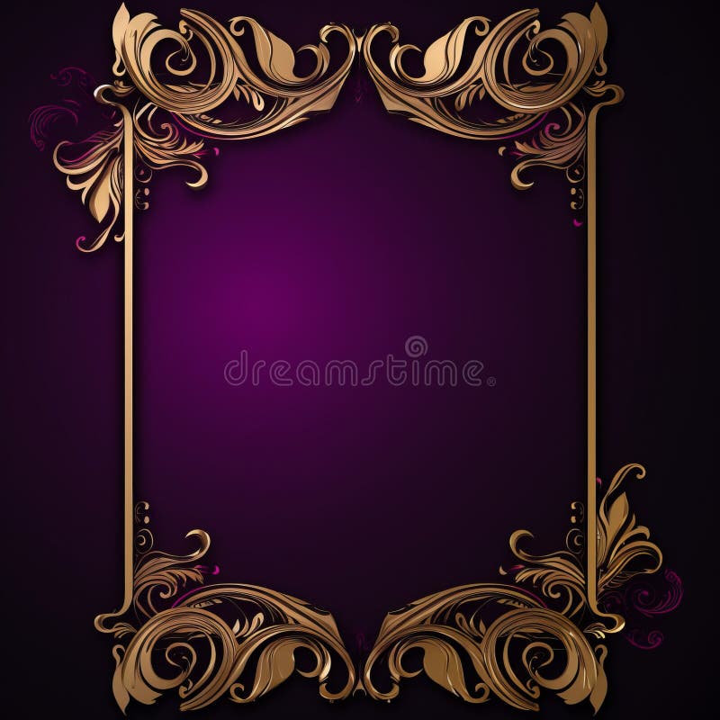 An Ornate Gold Frame on a Purple Background Stock Illustration ...