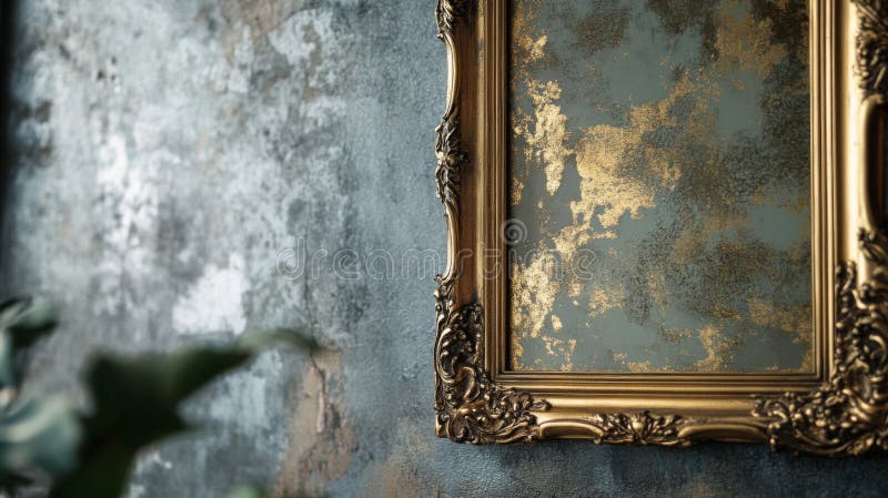 Ornate Gold Frame on Textured Gray Wall Stock Illustration ...