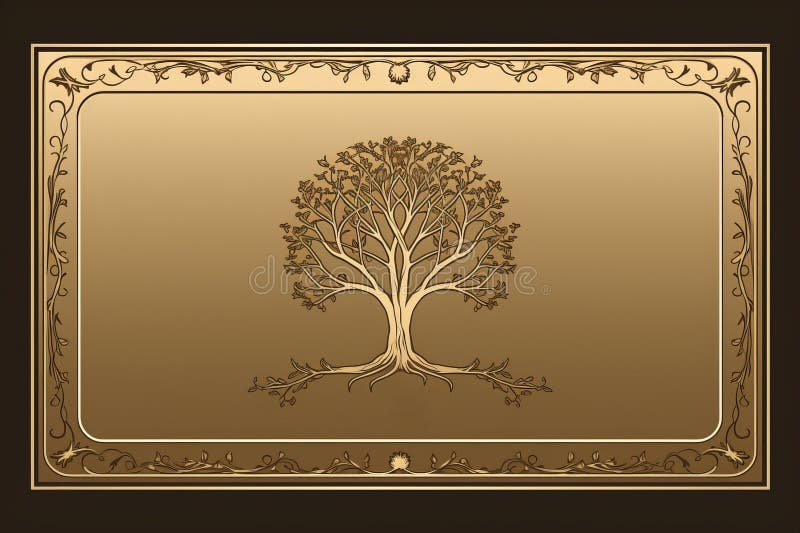 An Ornate Gold Frame with a Tree on it Stock Illustration ...