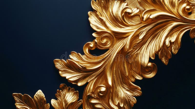 Ornate Gold Leaf Design on Dark Blue Background Stock Illustration ...