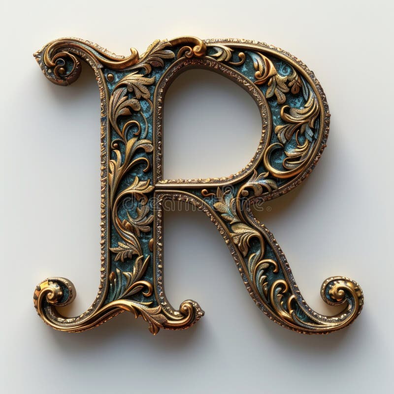 Ornate Gold Letter R Elegantly Sits on a White Surface, Radiating ...