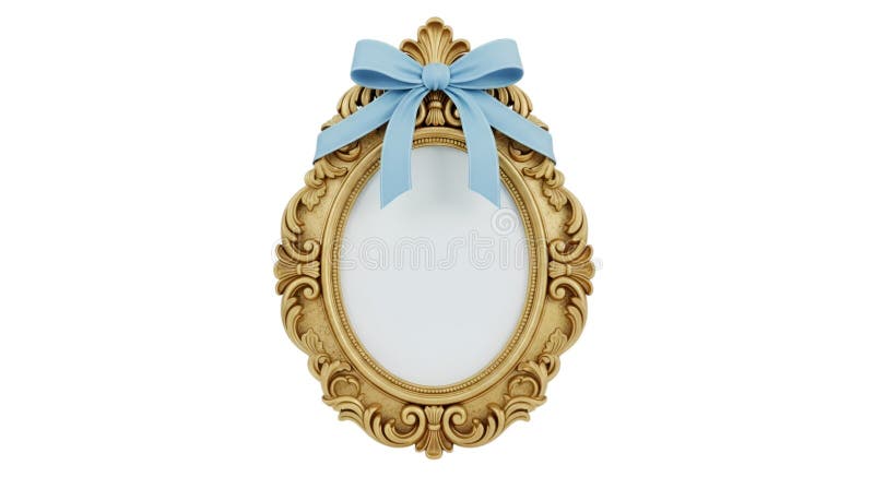 Ornate Frame with Blue Bow, Golden Vintage Oval Picture Frame ...