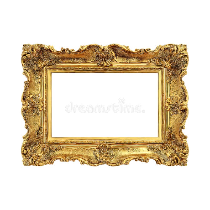 Ornate Gold Picture Frame with Empty Center Against Transparent ...