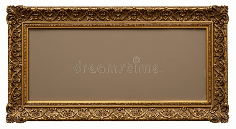 Ornate Gold Picture Frame with Rectangular Blank Canvas for Art Display ...