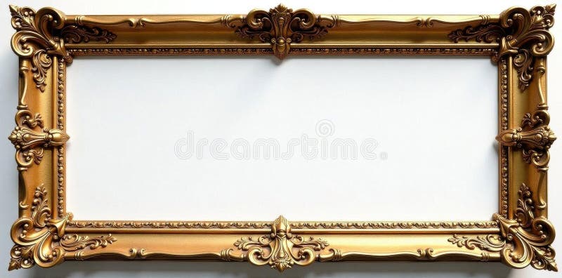 Ornate Gold Rectangle Frame, Antique Design, Isolated , Detail, Retro ...