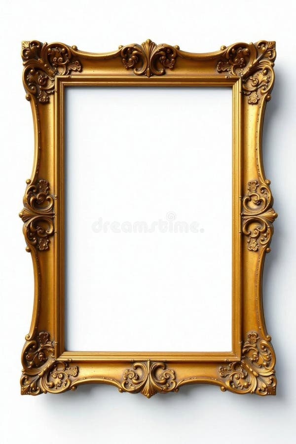 Ornate Gold Rectangle Frame, Antique Look White Background , Decorative ...
