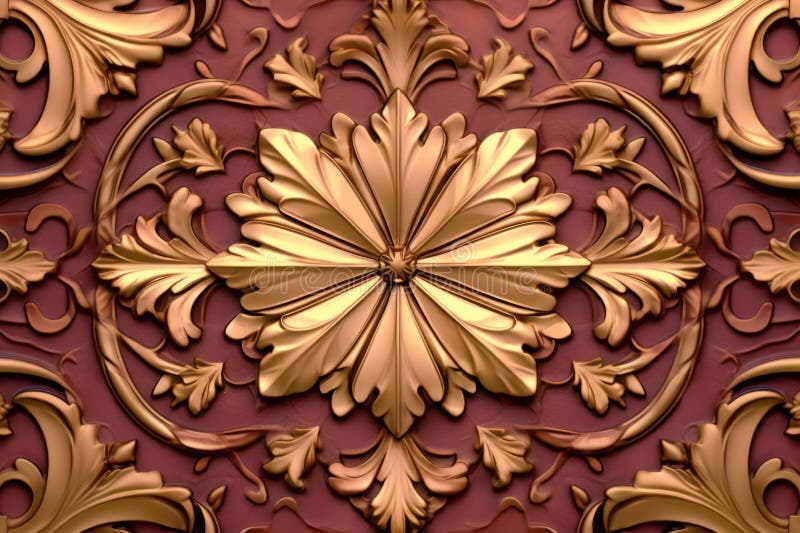 An Ornate Gold and Red Wall Pattern Stock Illustration - Illustration ...