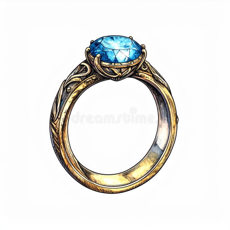 Ornate Gold Ring with Blue Gemstone Illustration Stock Illustration ...