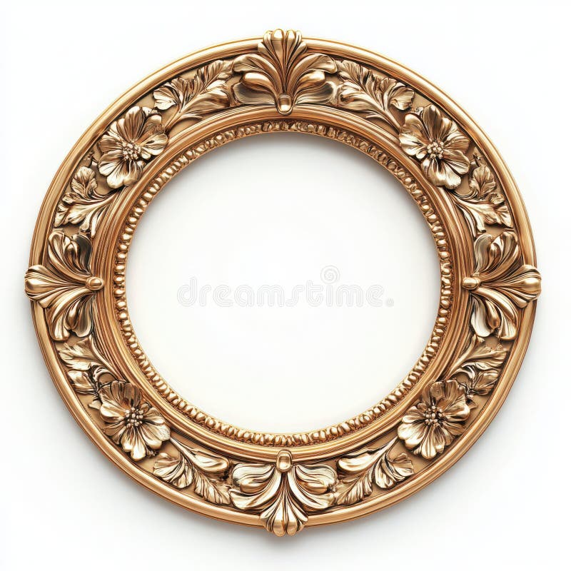 Ornate Gold Round Frame Decorative Floral Design Isolated on White ...