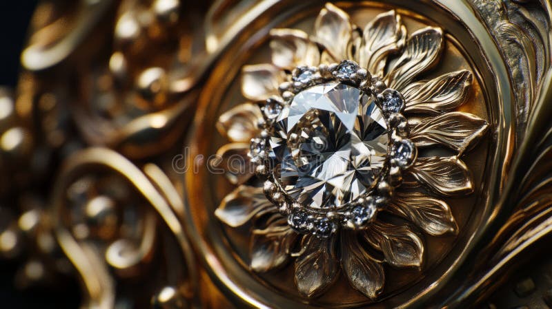 Ornate Gold Setting Showcasing a Large Diamond Stock Illustration ...