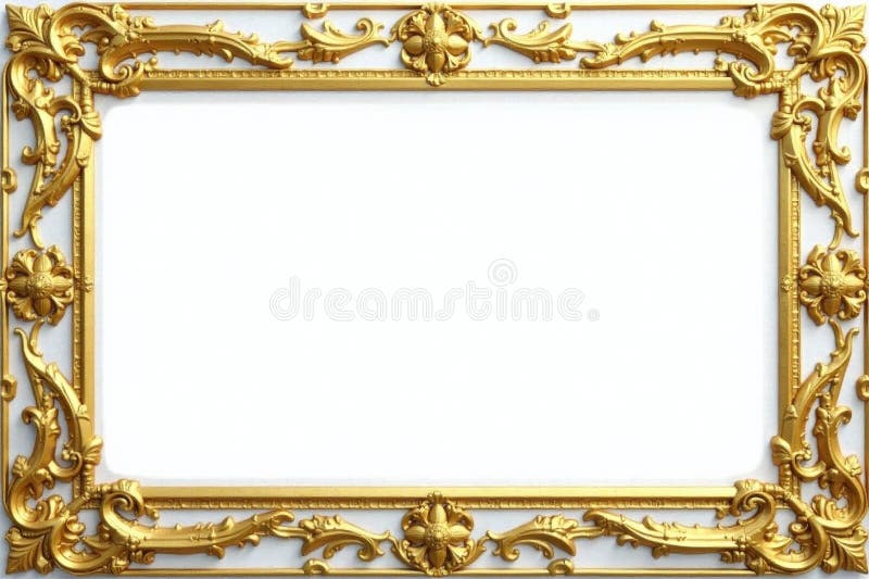 Ornate Gold Square Border, Pure White Setting, Vintage, Gold Stock ...
