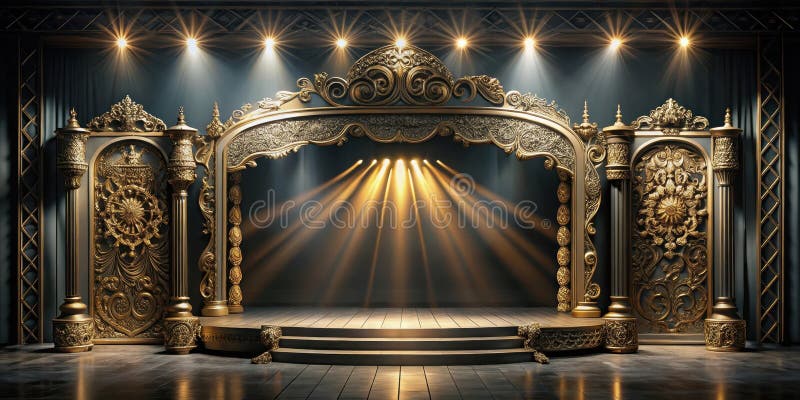 Ornate Gold Stage with Dramatic Lighting and Architectural Details ...