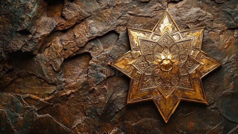Ornate Gold Star on Dark Stone Background Stock Illustration ...