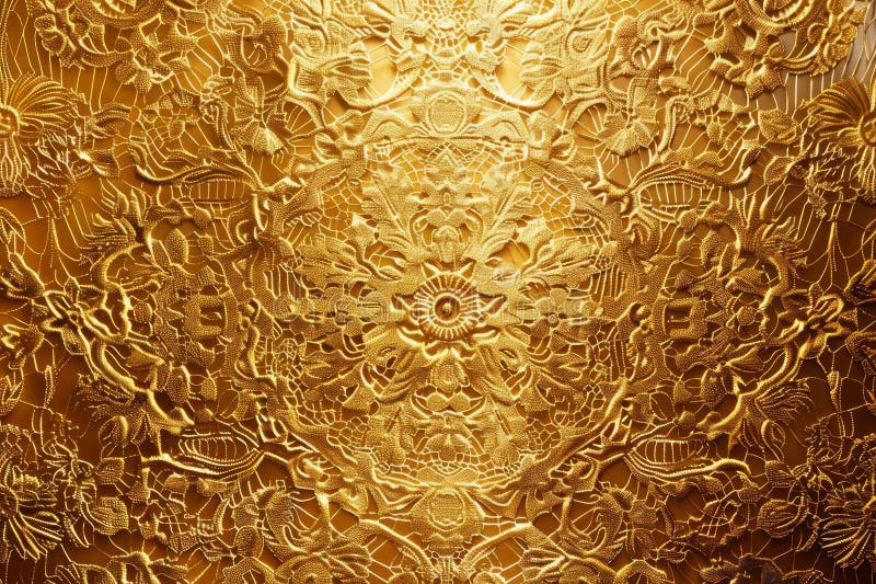 Ornate Gold Wall Adorned with Intricate Designs Resembling Fine ...