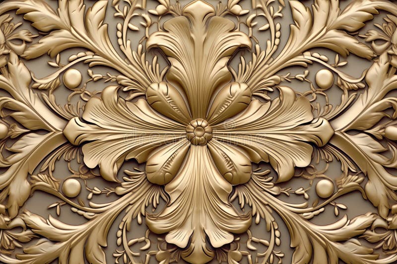 An Ornate Gold Wall Panel with Flowers and Leaves Stock Illustration ...