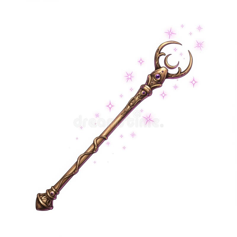 Ornate Gold Wand with Pink Sparkles and Crescent Moon Stock ...