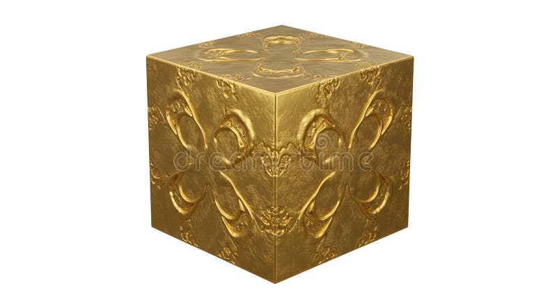 Ornate Golden Cube with Embossed Floral Patterns, Luxurious Geometric ...
