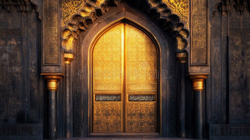 Ornate Golden Doors within an Elaborate Archway Stock Illustration ...