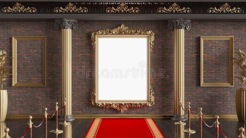 Ornate Golden Frame at the Bricks Wall, Empty Gold Picture Frame ...