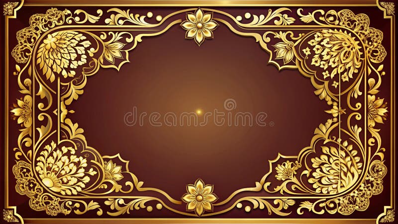Ornate Golden Frame with Floral Patterns on a Maroon Background Stock ...
