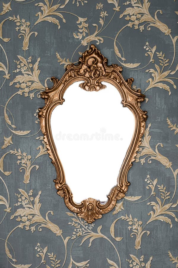 Ornate Golden Frame at the Wallpaper Wall with Clipping Path for the ...