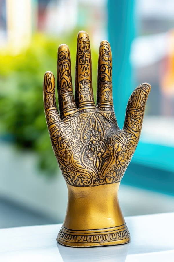 Ornate Golden Hand Sculpture with Intricate Patterns in Bright Setting ...