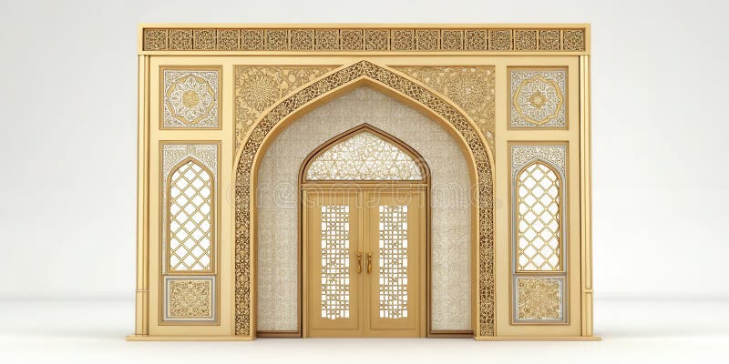 Ornate Golden Islamic Gateway with Intricate Geometric Patterns Stock ...