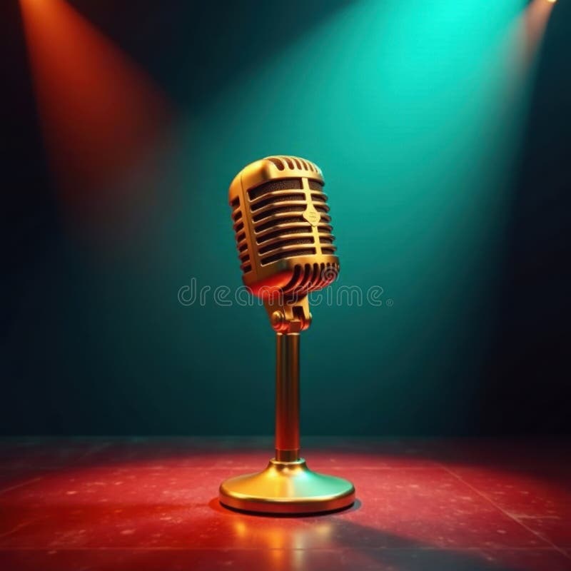 Ornate Golden Microphone Center Stage, Illuminated , Focus, Show Stock ...