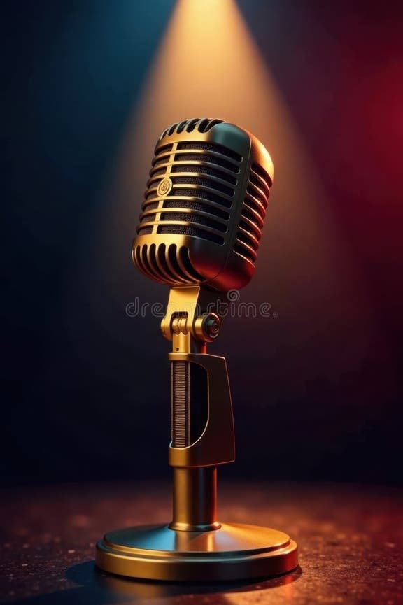 Ornate Golden Microphone in Dramatic Stage Lighting , Instrument ...