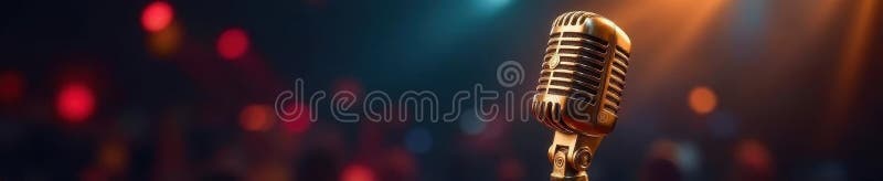 Ornate Golden Microphone, Dramatic Stage Lighting, Metal, Sound, Shadow ...