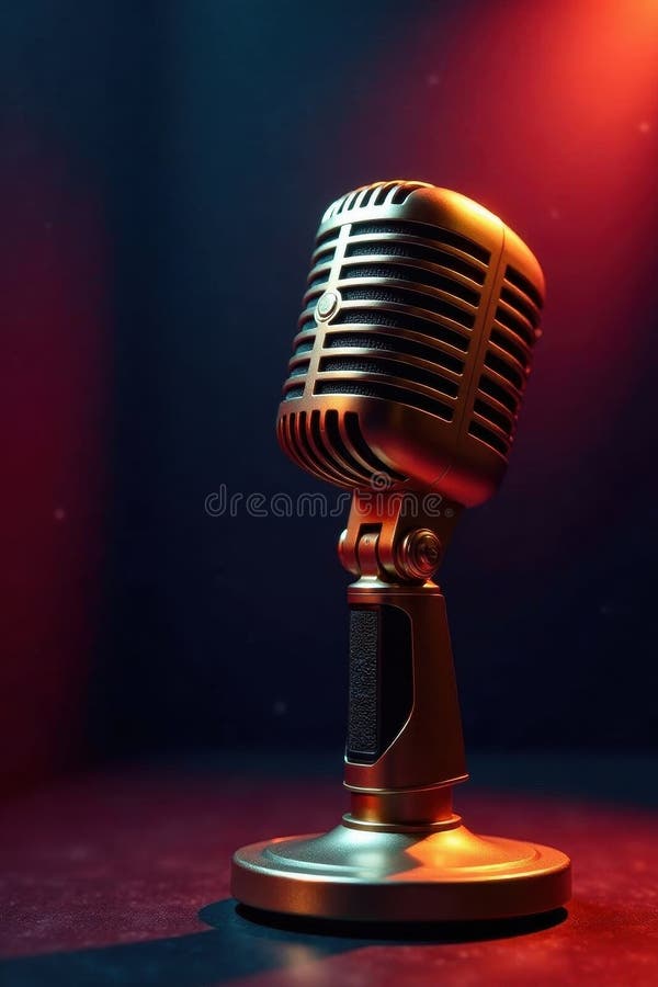 Ornate Golden Microphone in Dramatic Stage Lighting , Spotlight ...