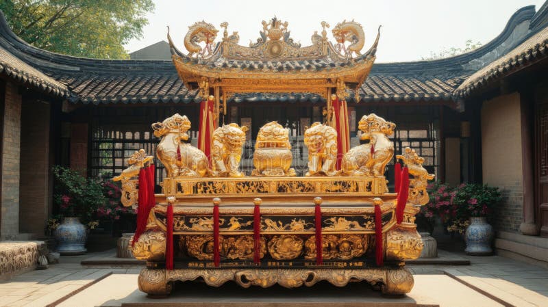Ornate Golden Palanquin in Ancient Chinese Courtyard Stock Illustration ...