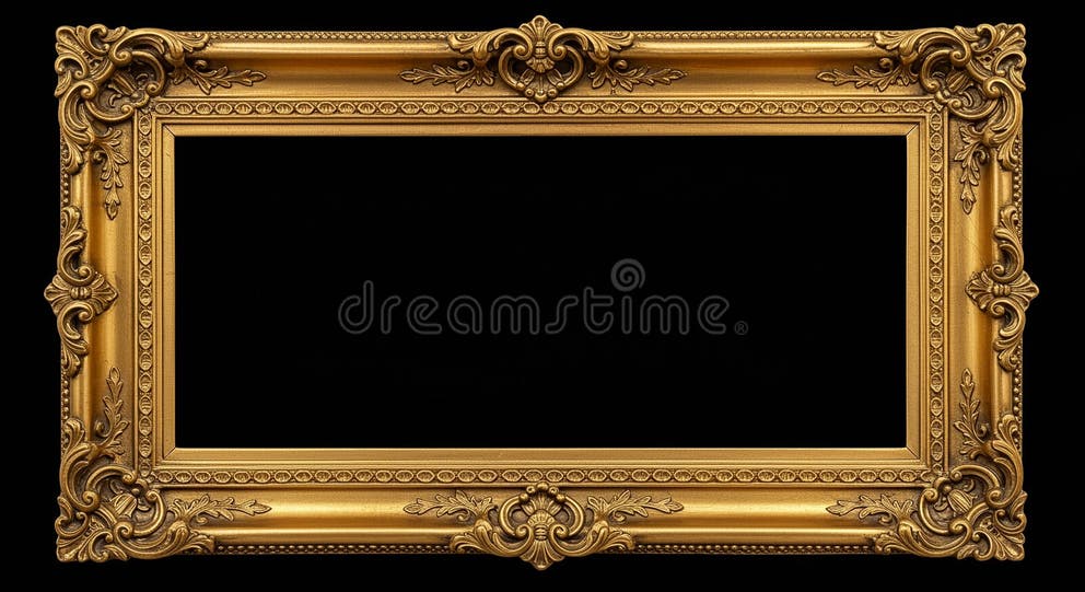 Ornate Golden Picture Frame with Classical Baroque Style Against Black ...