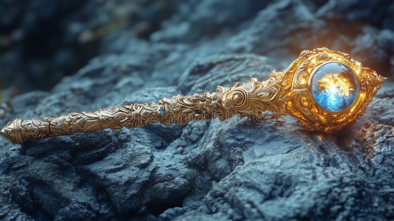 Ornate Golden Scepter with Glowing Gemstone Orb Stock Photo - Image of ...