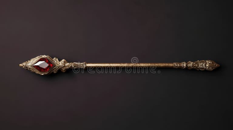 Ornate Golden Scepter with a Large Ruby Gem. Stock Illustration ...