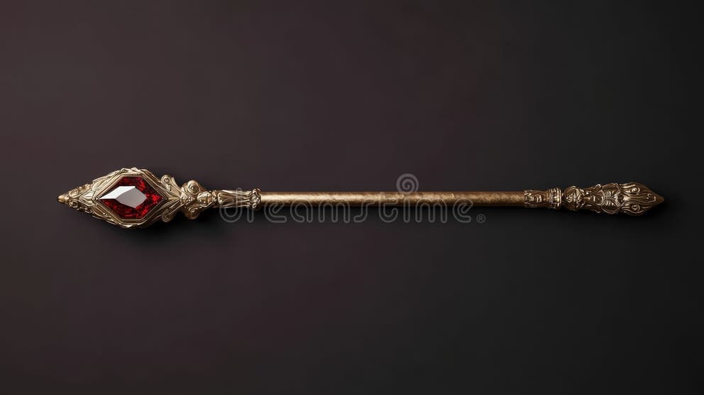 Ornate Golden Scepter with a Large Ruby Gem. Stock Illustration ...
