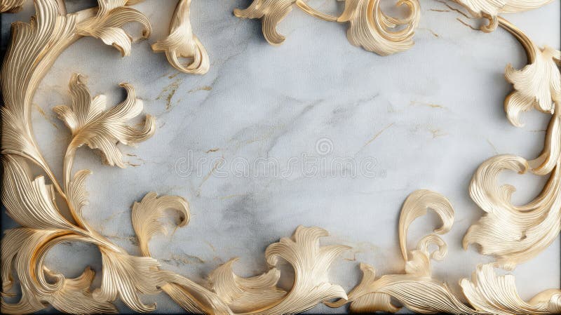 Luxurious Gold Scroll Frame with Marble and Stone Texture Background ...