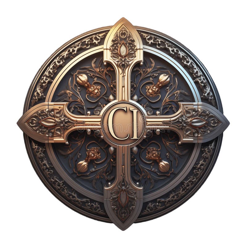 Ornate Golden Shield with Cross Design. Stock Image - Illustration of ...