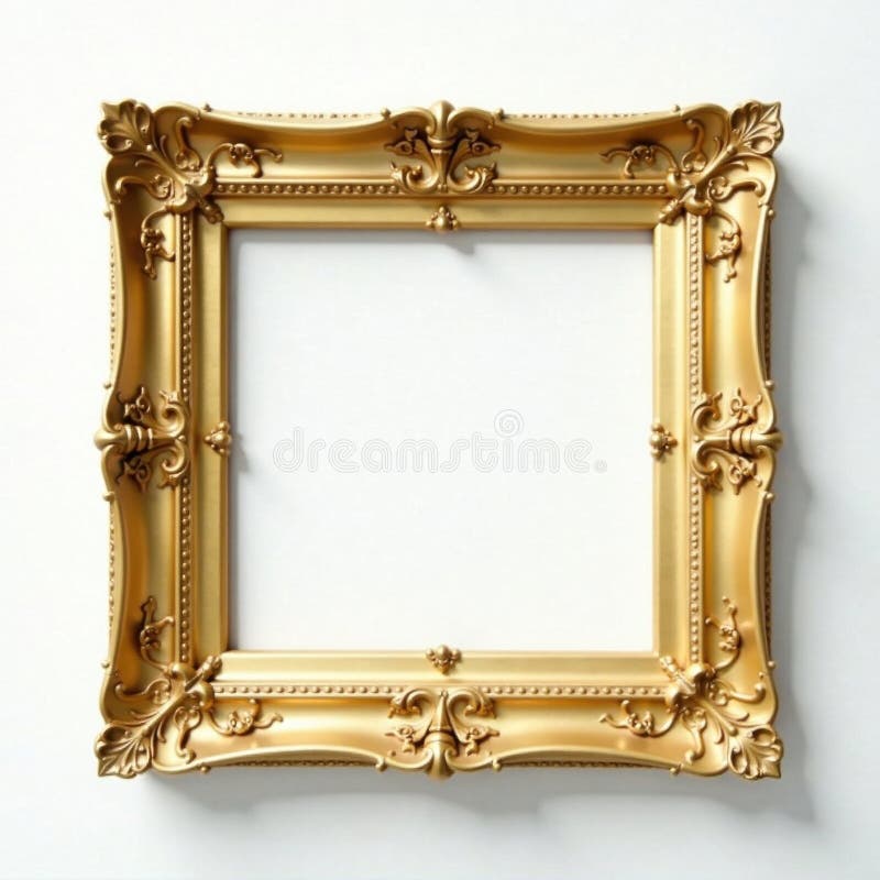 Ornate Golden Square Frame Against Bright White , Artwork, Frame Stock ...