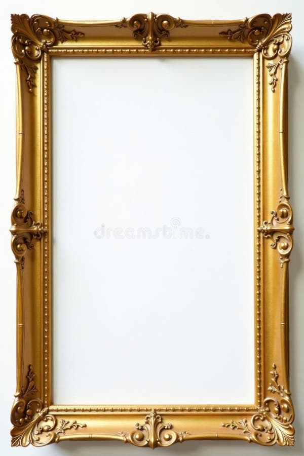 Ornate Golden Square Frame, Clean White Backdrop , Golden, Template ...