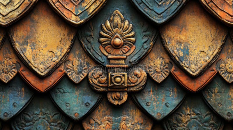 Ornate Golden and Teal Scale Pattern Design Stock Illustration ...