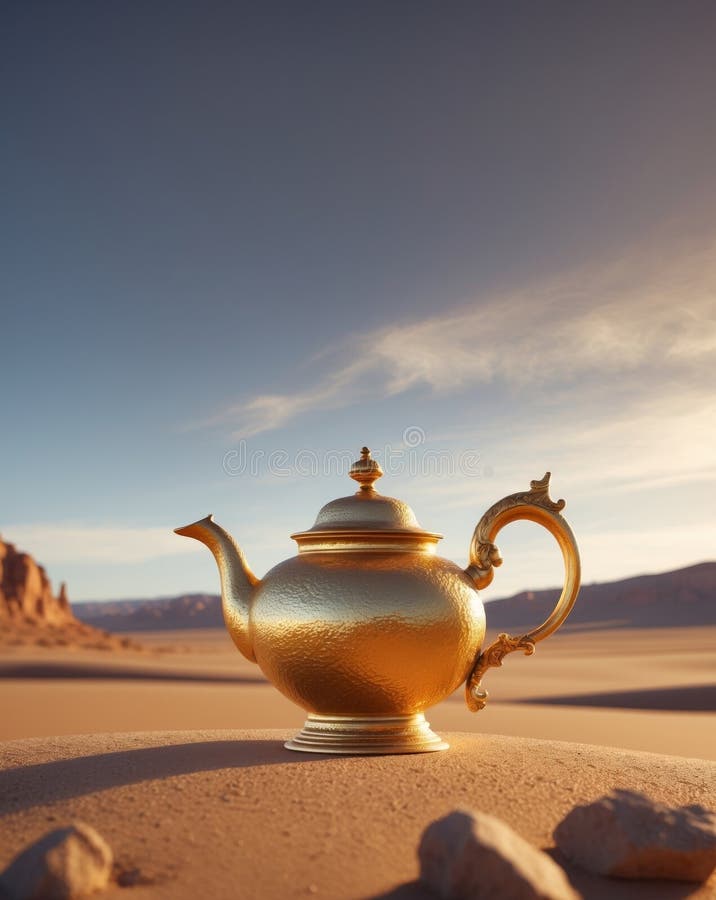 Ornate Golden Teapot in a Desert Landscape Stock Image - Image of ...