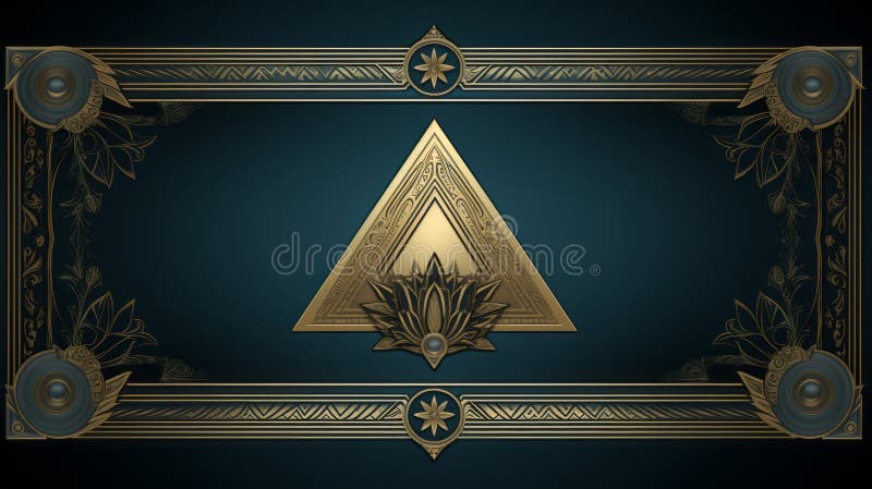 An Ornate Golden Triangle on a Dark Blue Background Stock Illustration ...