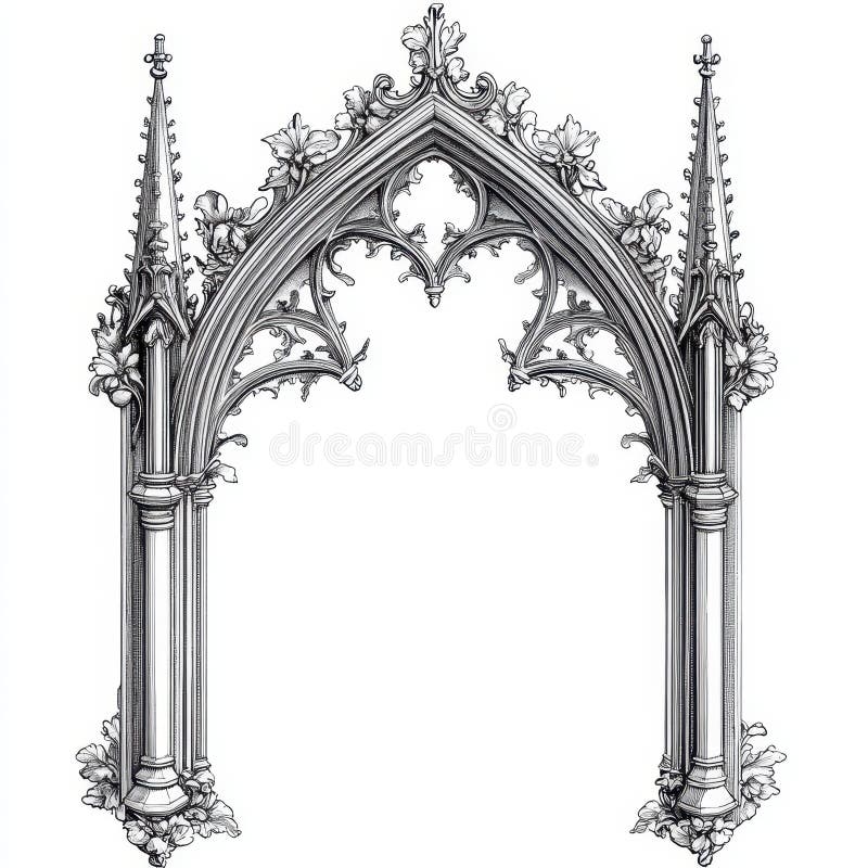 Ornate Gothic Arch Design Featuring Intricate Details and Spires Stock ...