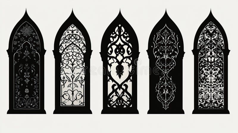 Ornate Gothic Arched Windows, Design Elements, White Background ...