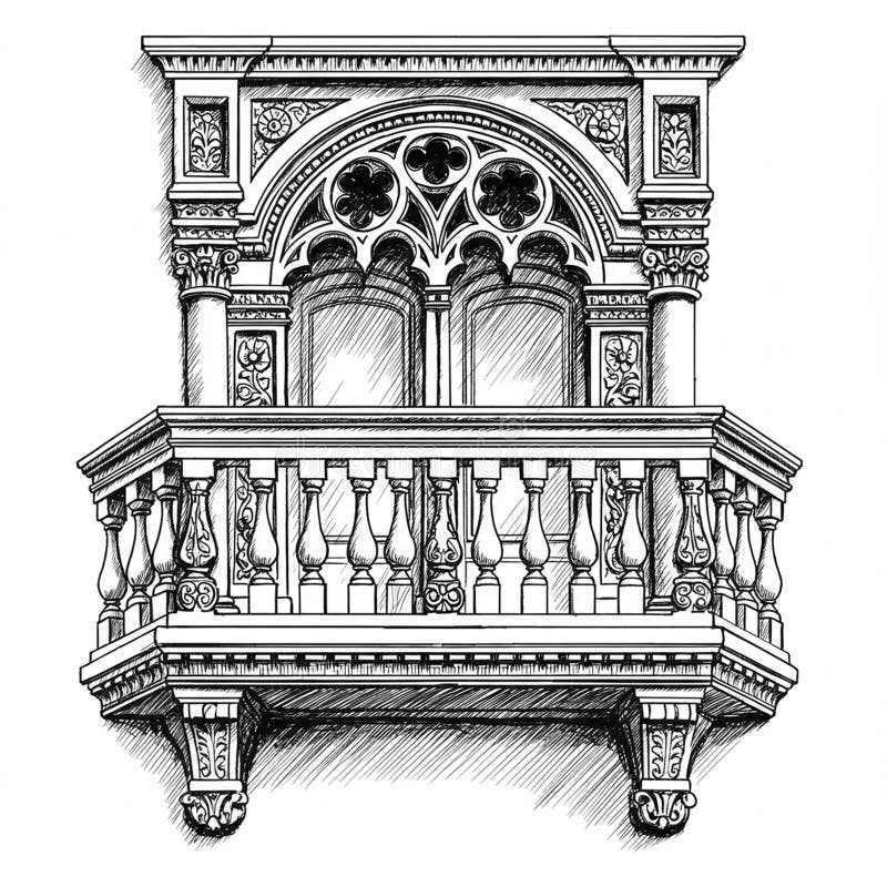 Gothic Window Balcony Stock Illustrations – 174 Gothic Window Balcony ...