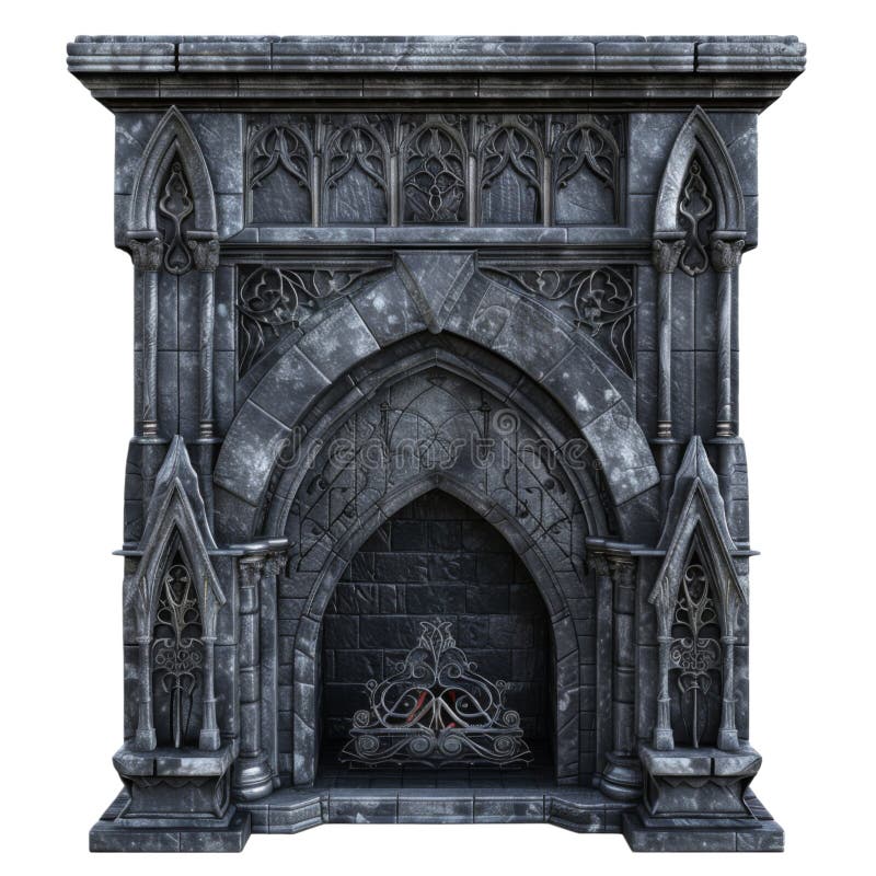 Ornate Gothic Stone Fireplace with Intricate Carvings Stock ...