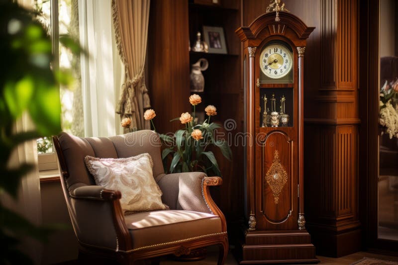 An Ornate Grandfather Clock in Classic Interior Design Stock Image ...