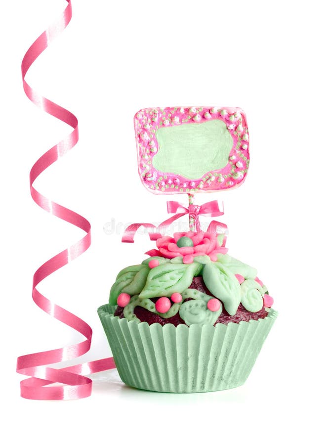 Ornate Green-pink Cupcake on White Background Stock Photo - Image of ...