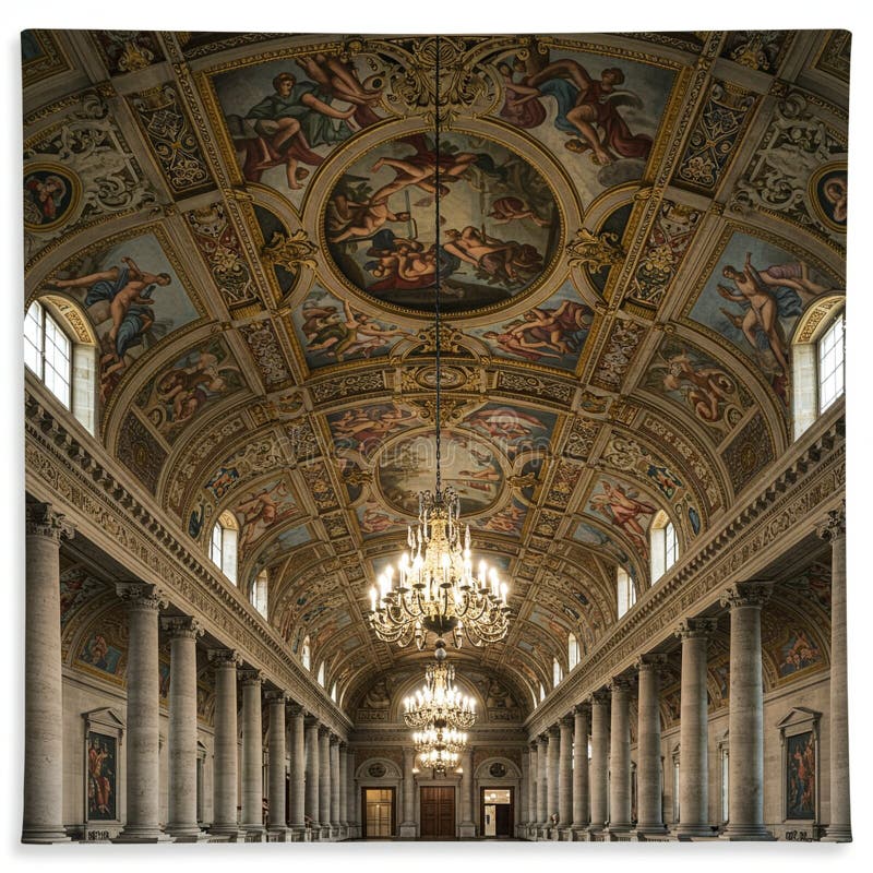 Ornate Hall with a Richly Painted, Vaulted Ceiling Depicting Classical ...